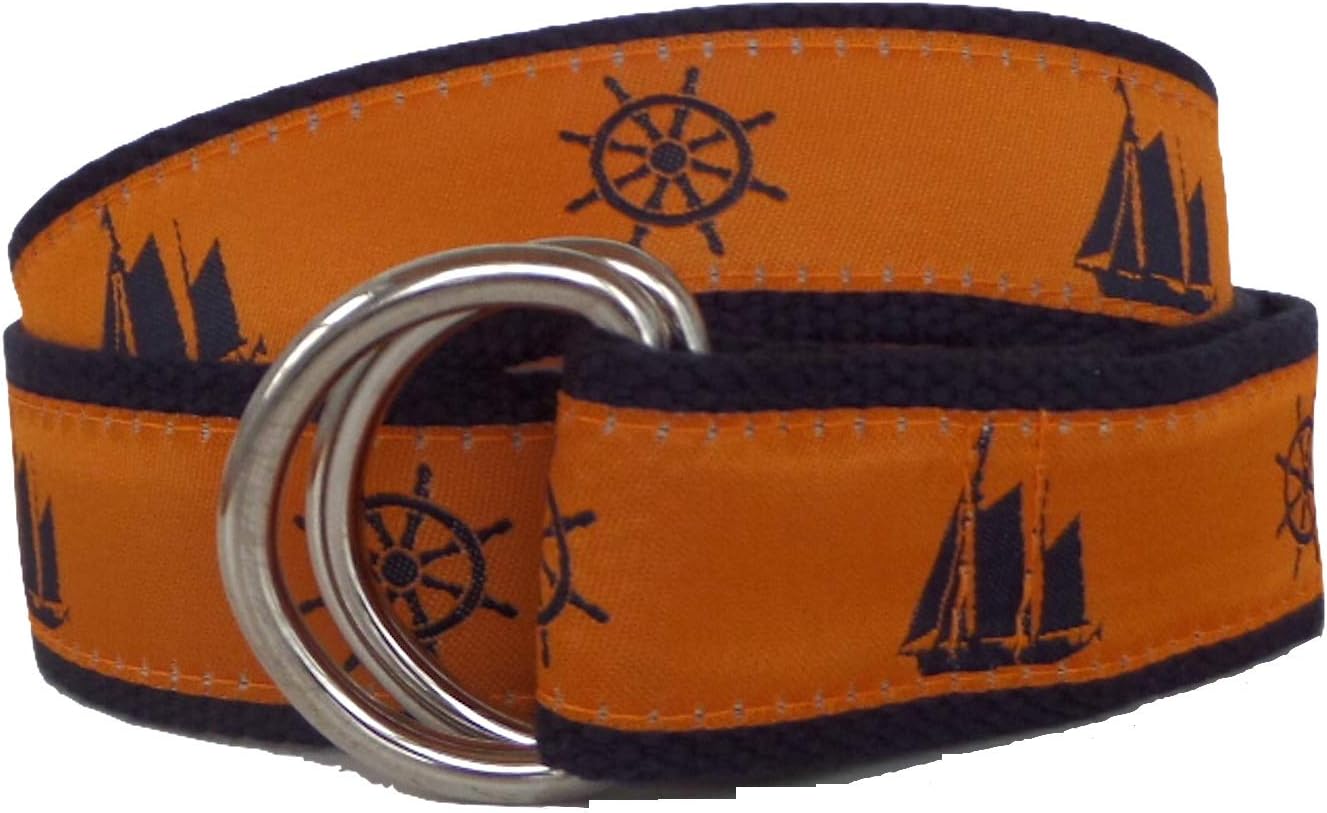 No27 Men's Sailboat and Helm Nautical D-Ring Belt, Navy Sailboat and ...
