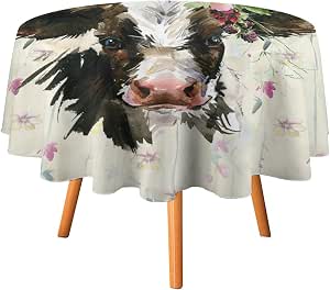 Amazon.com: Brebasf Rustic Abstract Highland Cow Round Tablecloth ...