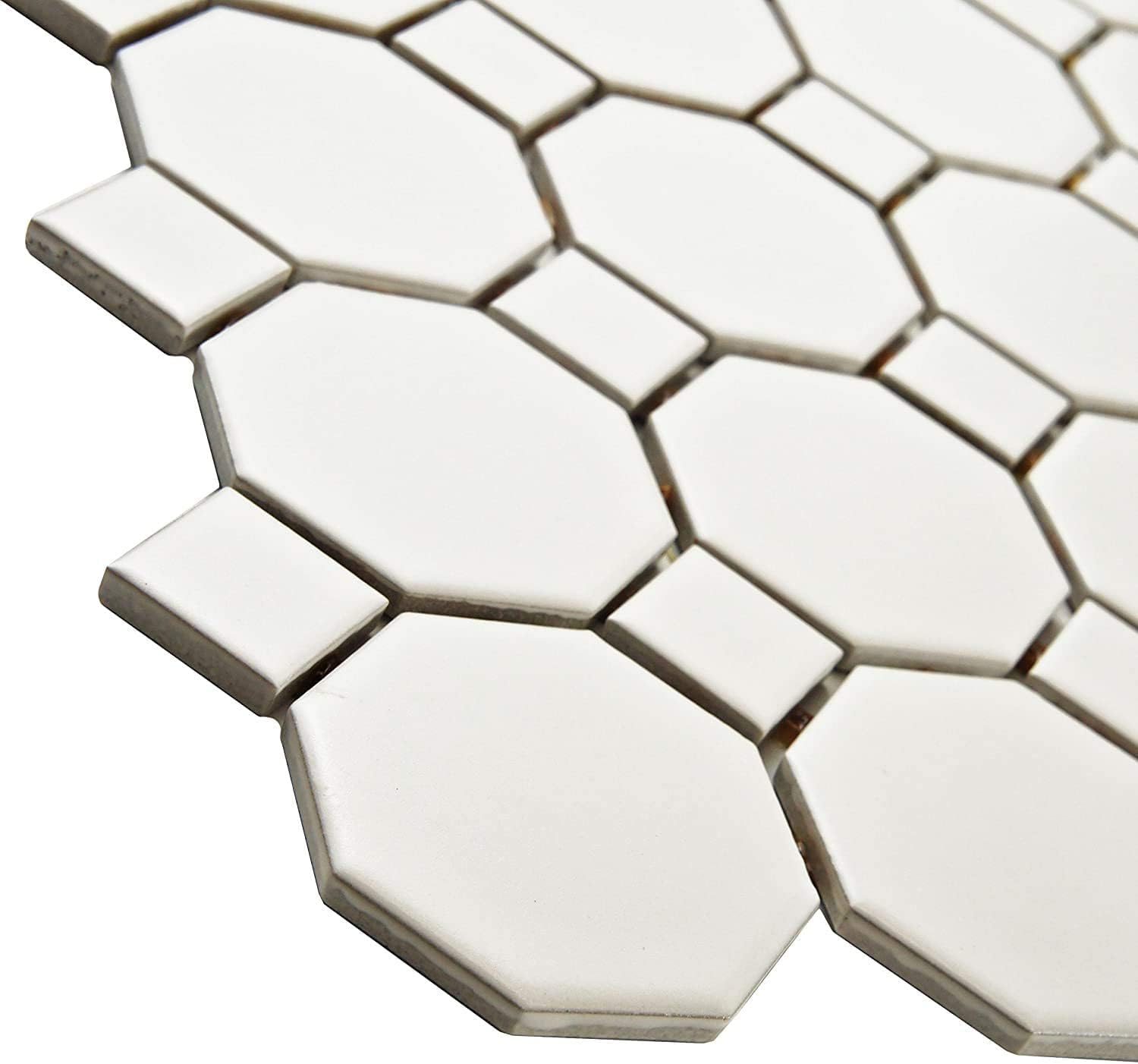 Tenedos 12x12 Matte White Octagon Porcelain Mosaic Tile with Matte ...