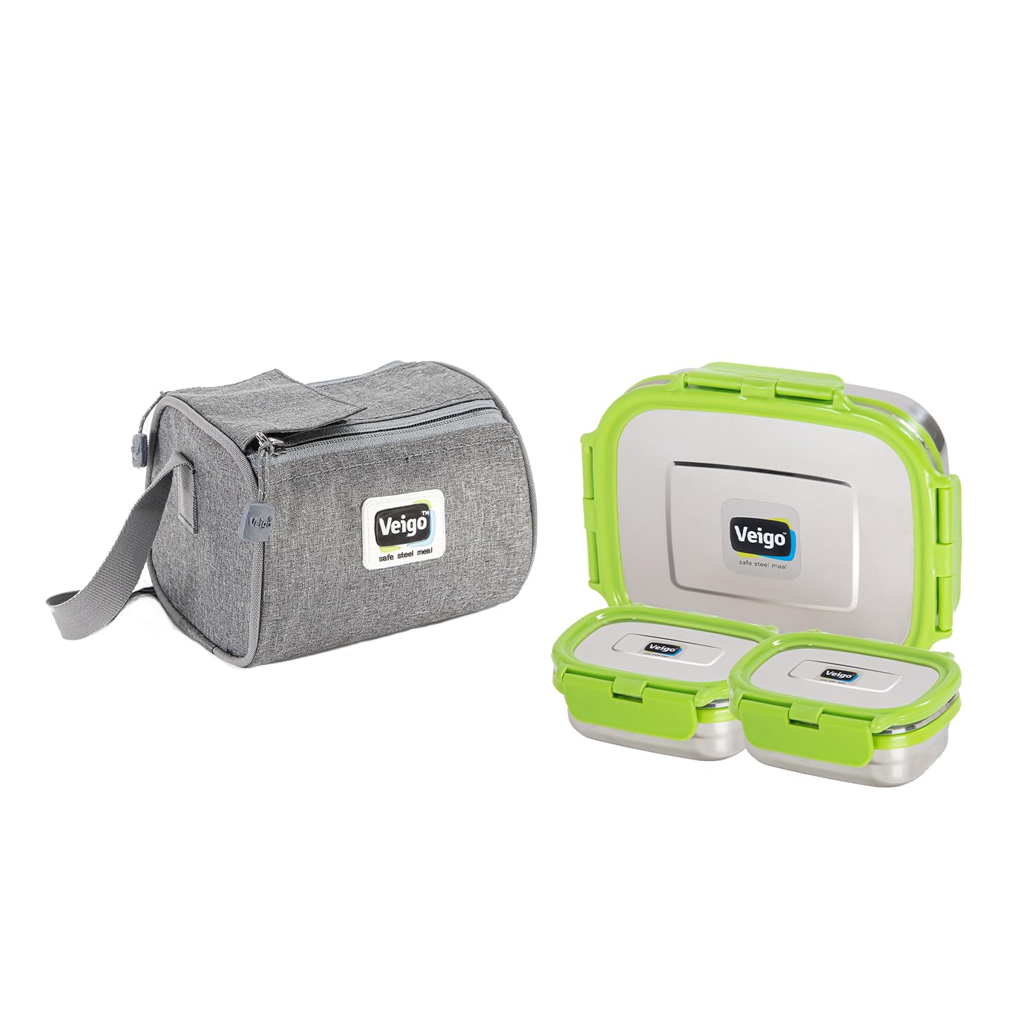 Veigo Stainless Steel Lunch Box - 3 Green Containers (1 Lunch Box Set ...