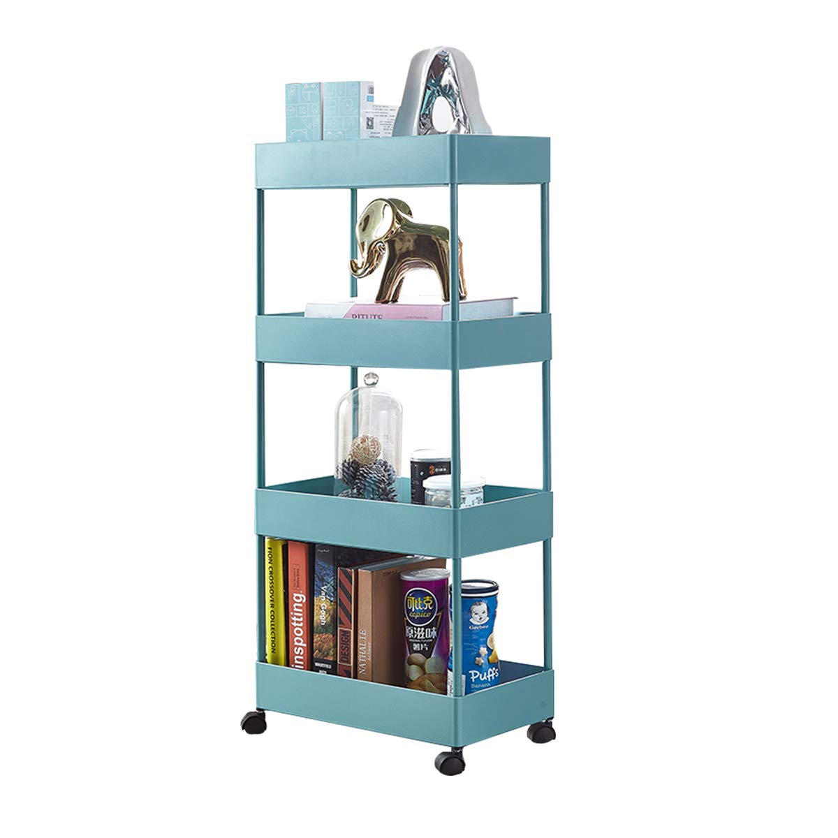BOMKEE 4 Tier Slim Storage Cart Storage Trolley Slide Out Rolling ...