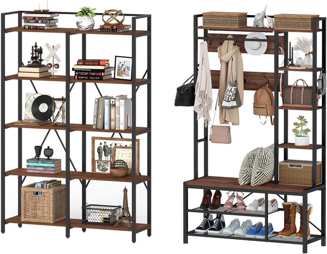 Amazon.com: BON AUGURE Double Wide Large Bookshelf with 5-in-1 ...