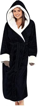 Amazon.com: TUNUSKAT Womens Long Plush Robe Winter Warm Hooded Fuzzy ...