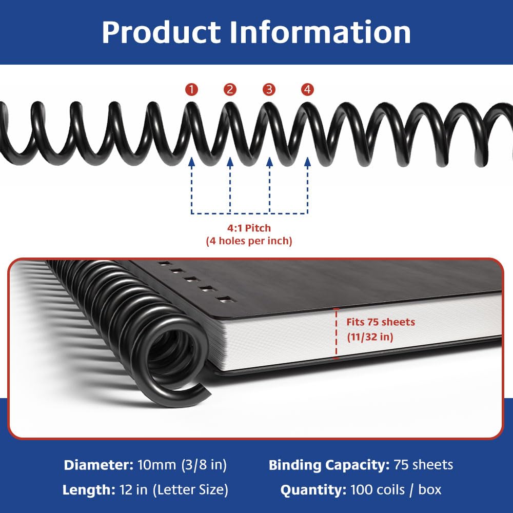 Book Binding Kit Trubind 10mm 3 8 In Spiral Binding Coils For Reports ...