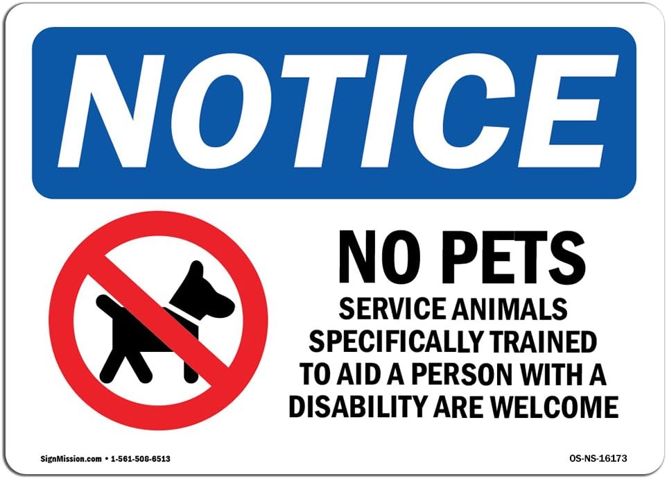 Amazon.com: OSHA Notice Signs - Notice No Pets Service Animals Allowed ...