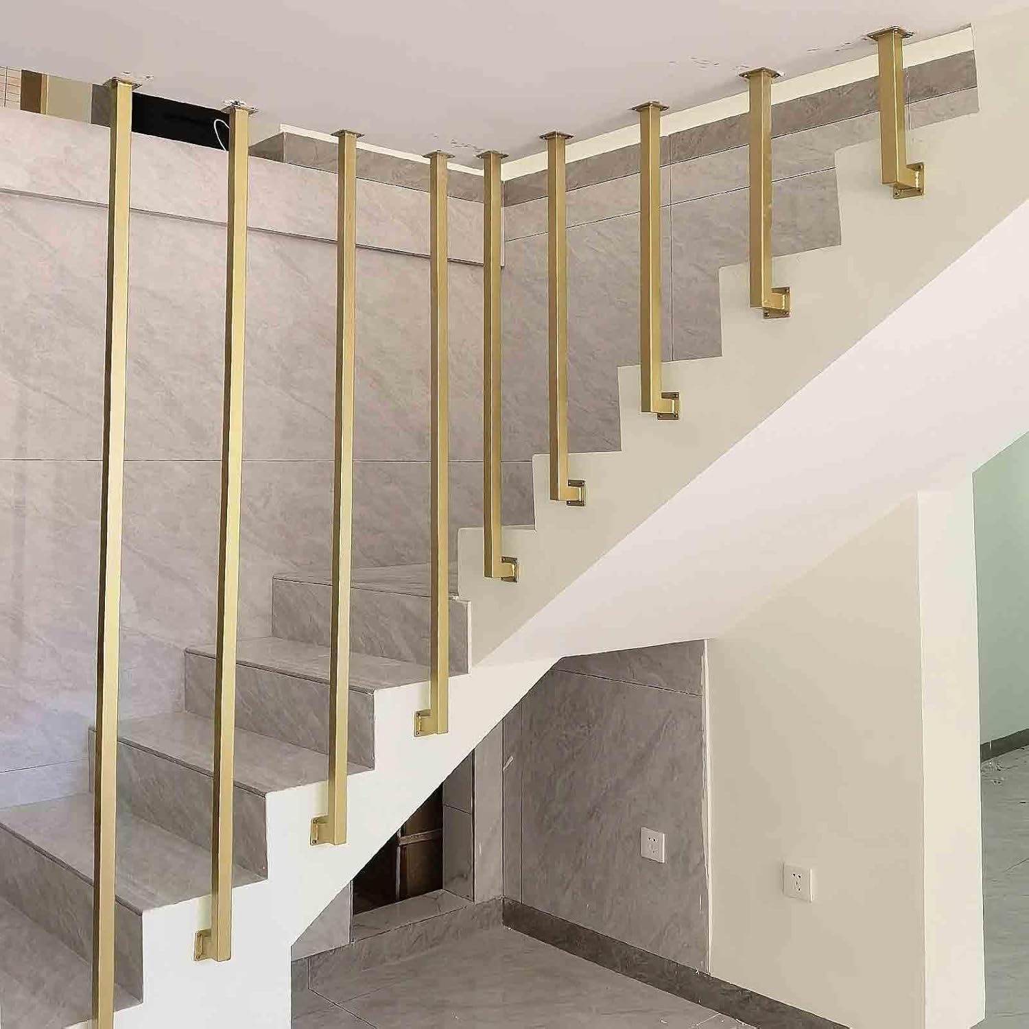 L-Shaped Stair Handrails Railing Kit - Gold Stair Railing, Metal Iron ...
