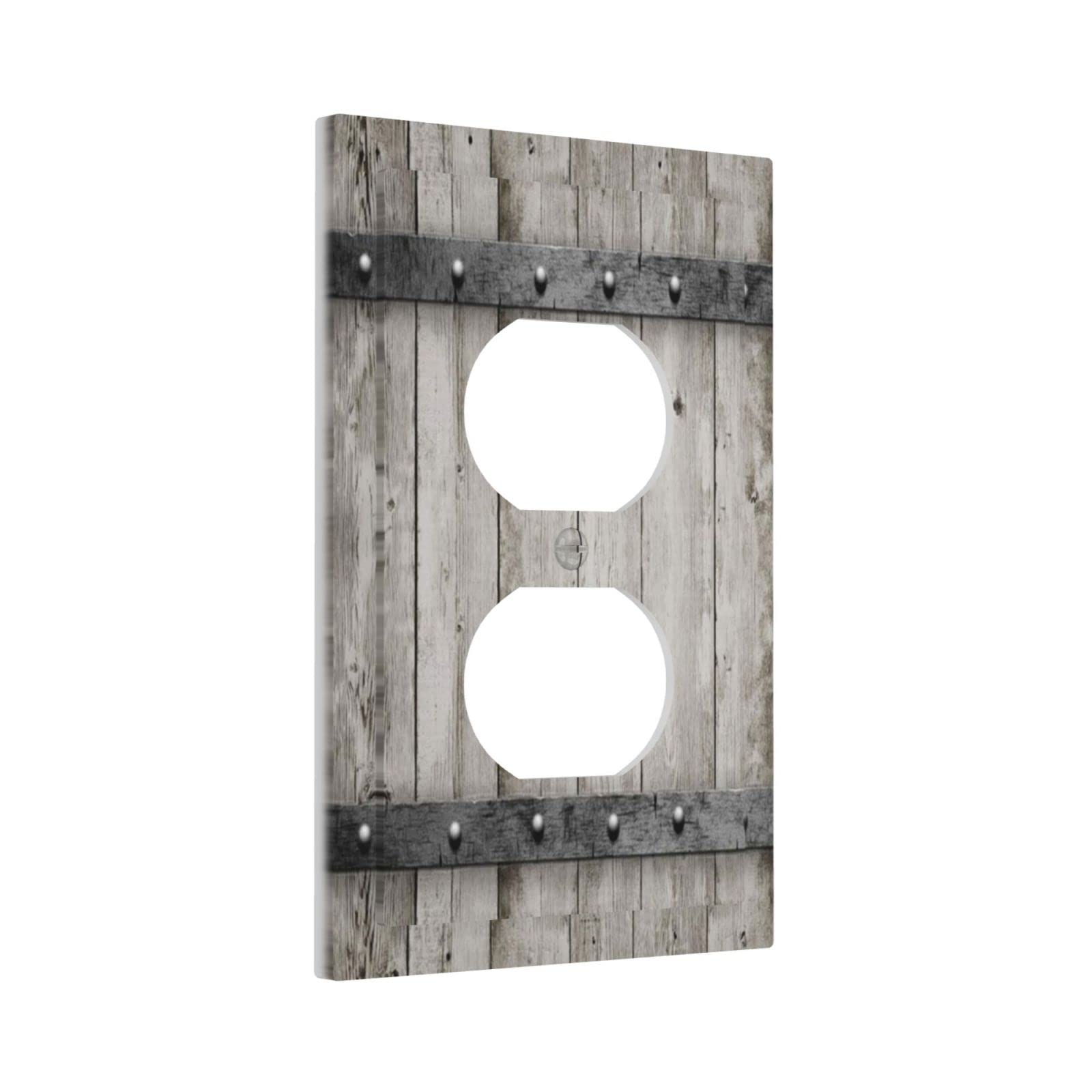 Farmhouse Grey Wood Barn Door 1 Gang Outlet Plate Duplex Decorative ...