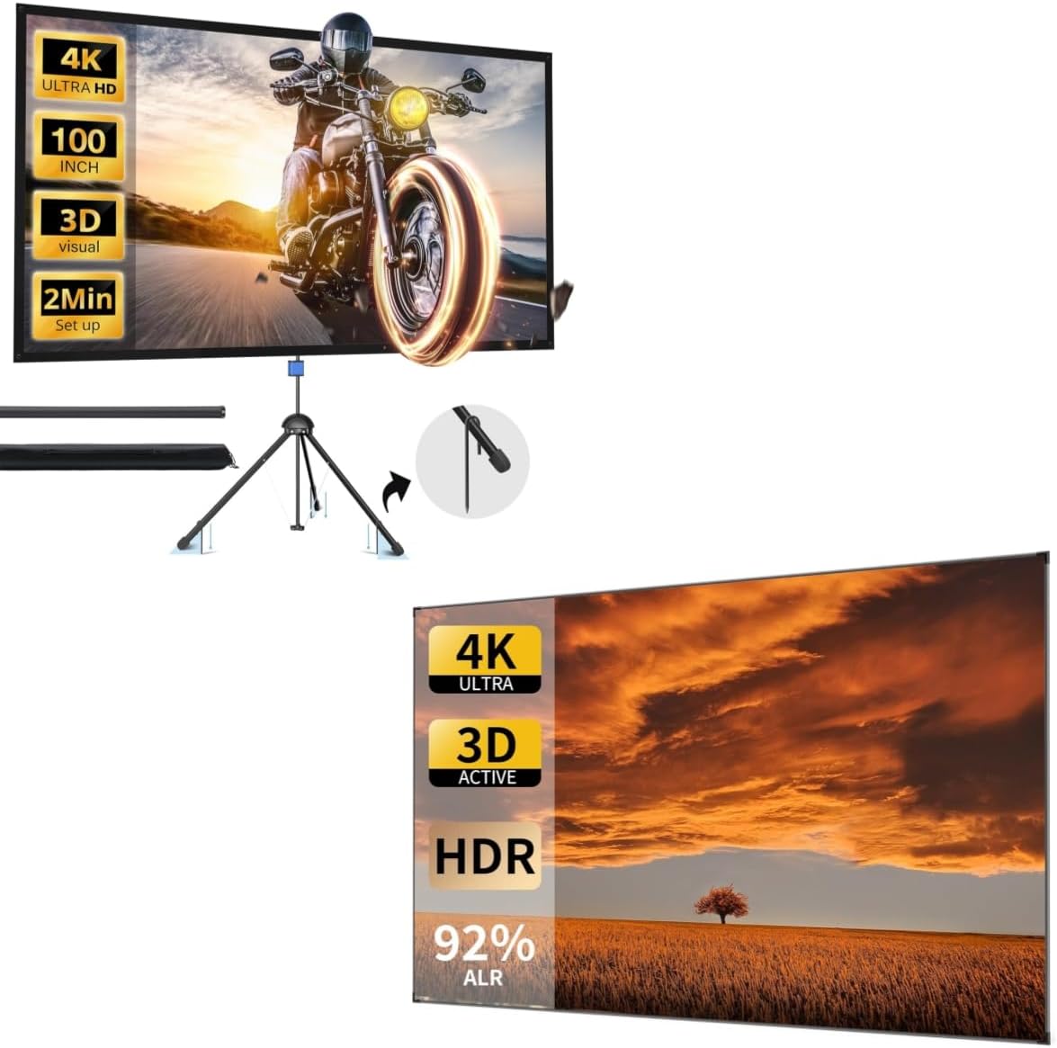 Amazon.com: Projector Screen with Stand, PARIS RHÔNE 100 inch Indoor ...