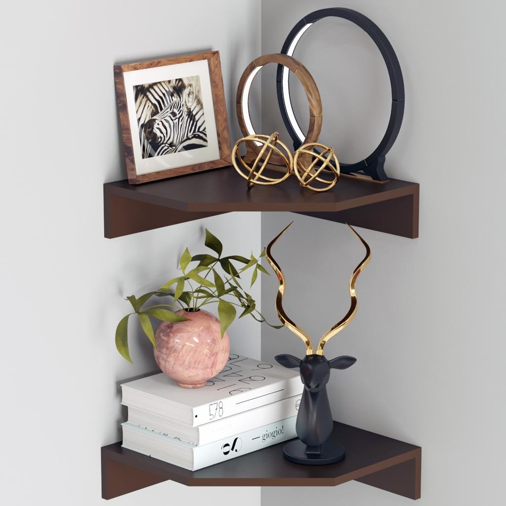 IRON WOOD Floating Corner Shelf Wall Mount Set of 2 Minimalistic Wall ...