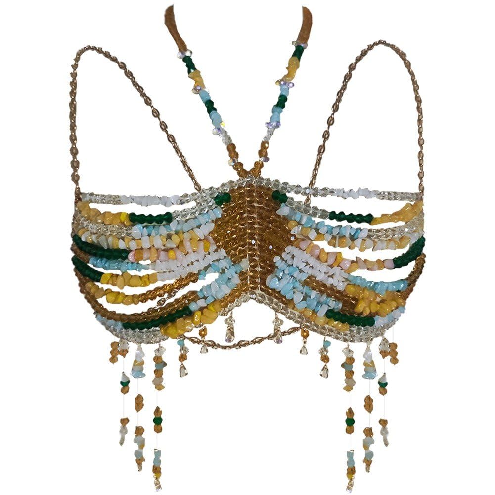 Amazon.com: Wiywef Bead Body Chain Colorful Beaded Bra Chain Beach ...