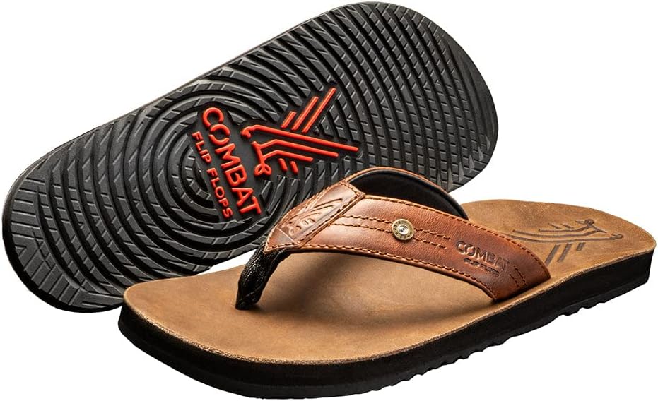 Amazon.com | Combat Flip Flops Mens AK-47 Brown Leather Ergo- Size 7 ...