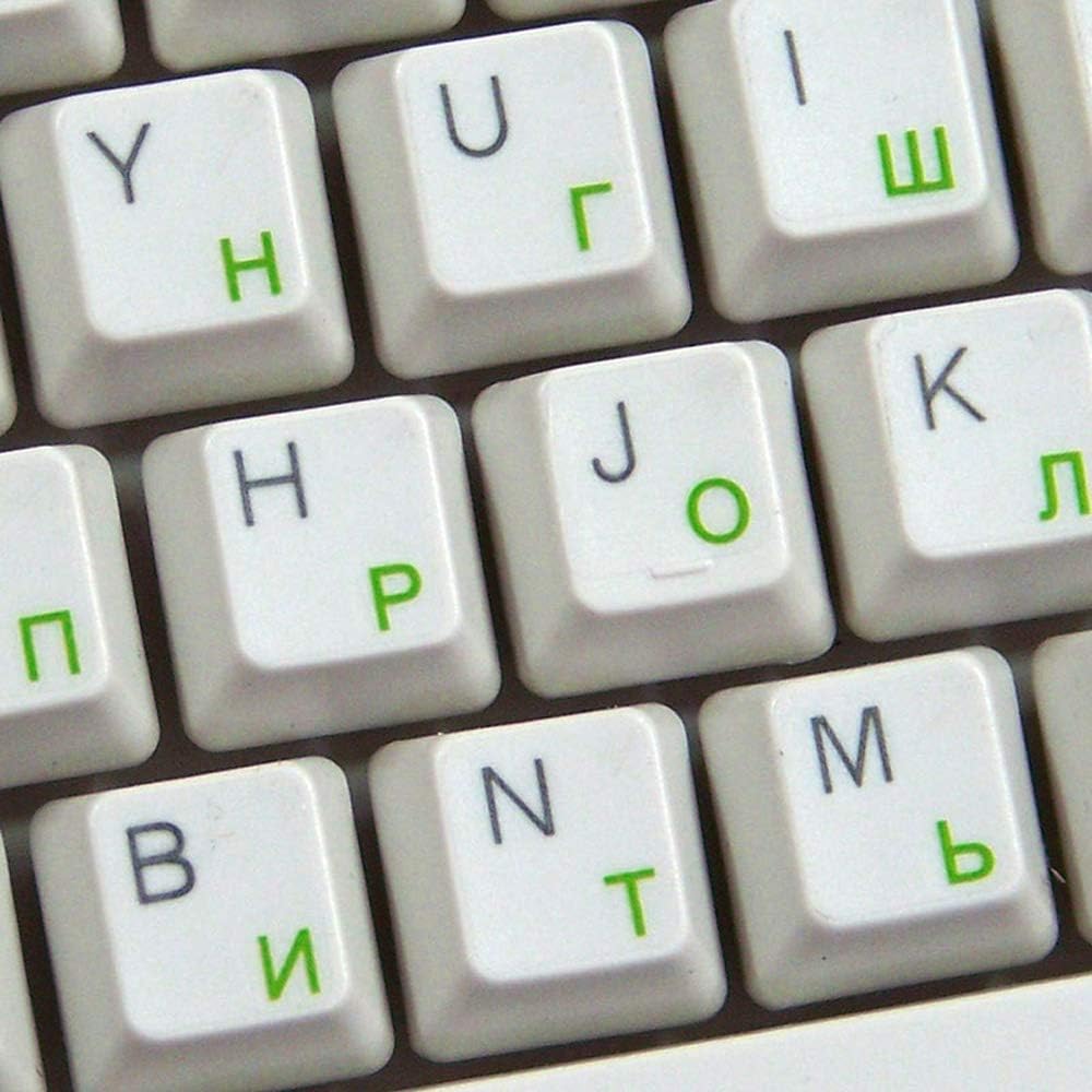 Amazon.com: Russian Cyrillic Keyboard Stickers with Green Lettering ON ...