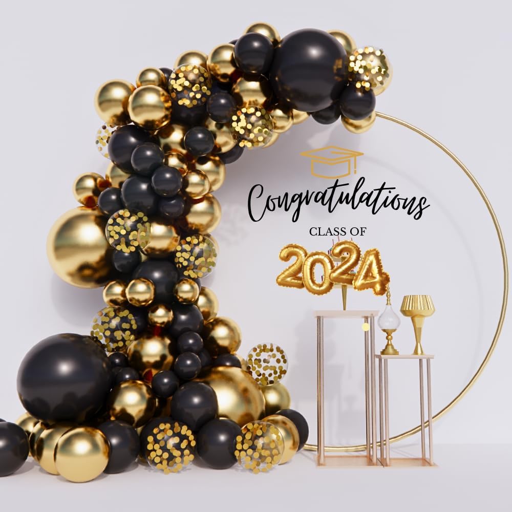 Amazon.com: Beaumode Graduation Balloon Arch Garland Kit Black Gold ...