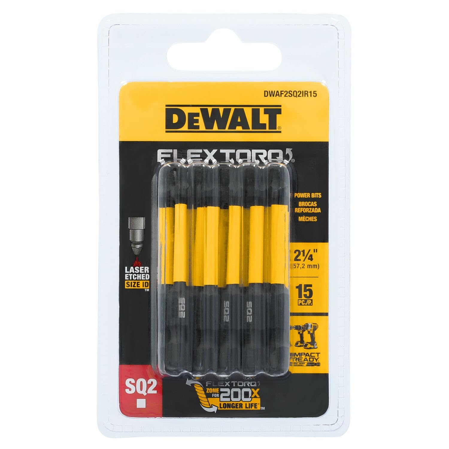 DEWALT Flextorq Impact Bits SQ2 Square 2-in, HSS Screw Bits, 15-pk ...