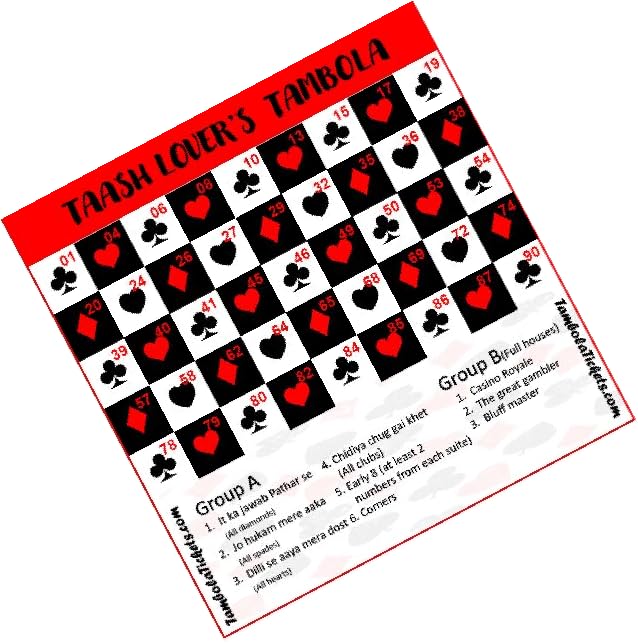 Buy Tash Lover Playing Cards with Dividends Theme tambola Tickets Bingo ...
