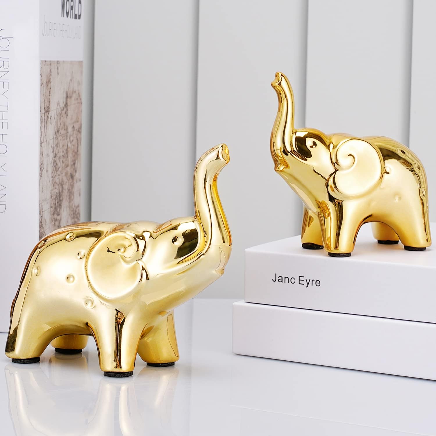 Amazon.com: JIMBON A Pair Gold Elephant Statue Home Decor,Modern Style ...
