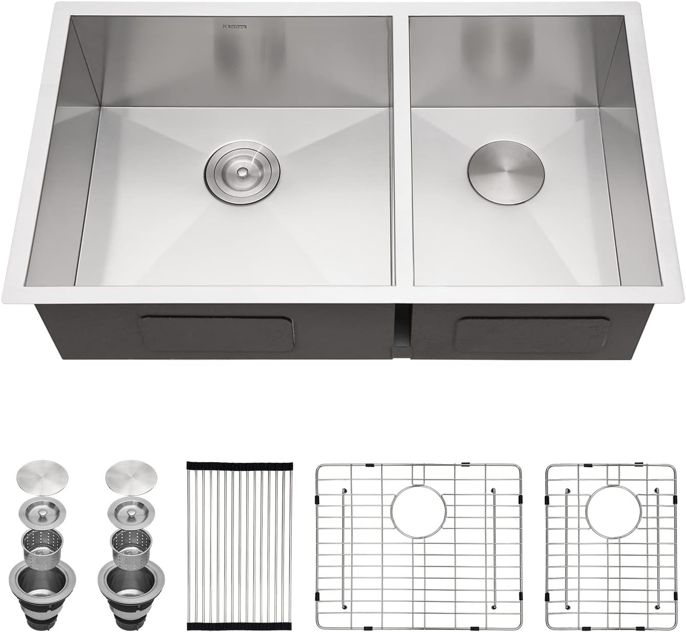 Miligoré 32" x 19" x 10" Deep Double Bowl (60/40 Split) Undermount Zero ...