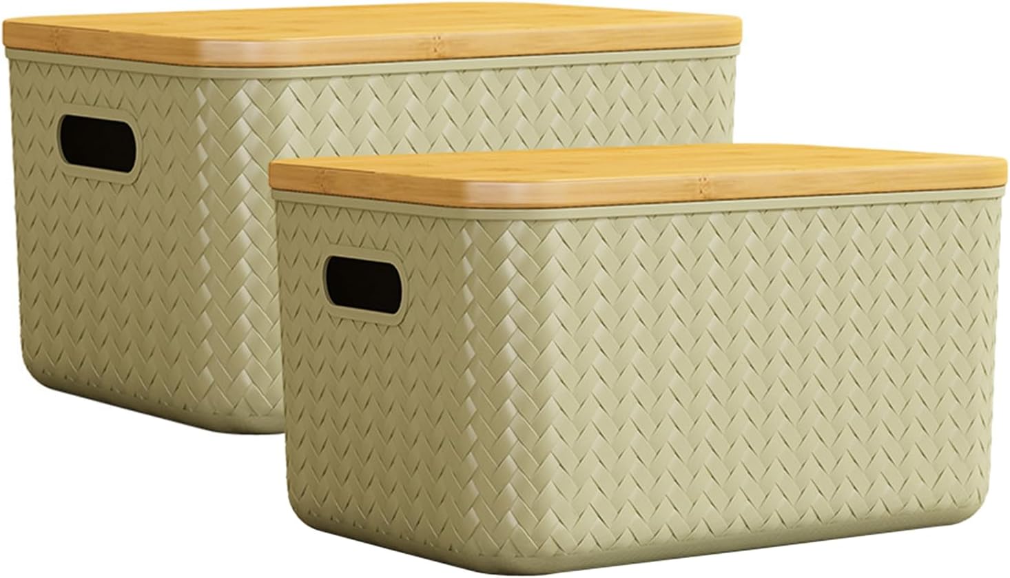 Amazon.com - Libcflcc 2 Pcs Large Capacity Storage Bins with Bamboo ...