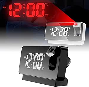 Japelessor Mirror Projection Alarm Clock, Digital Clock with Projection ...