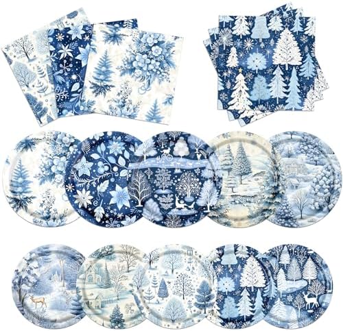 Amazon.com: Blue Christmas Decorations Dinnerware Set 60pcs Christmas ...