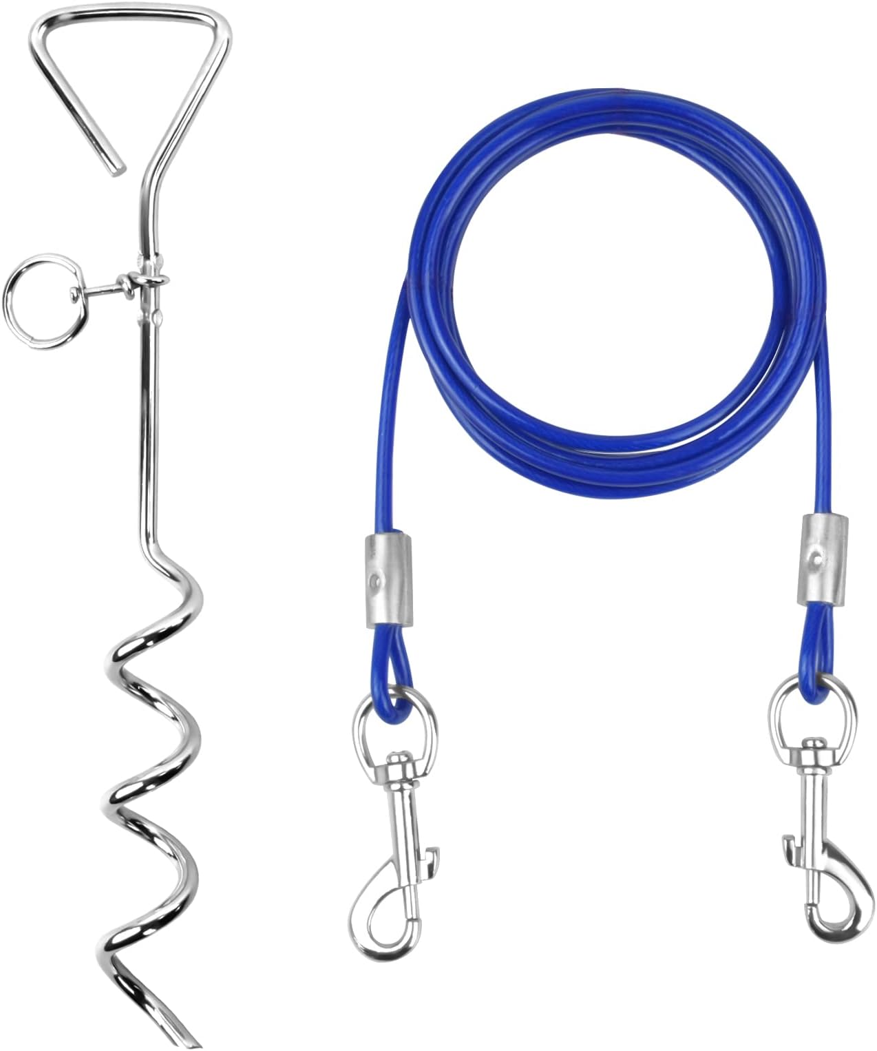 16ft(5M) Dog Tie Out Cable with 18" Spiral Ground Stake Spike - Out for ...