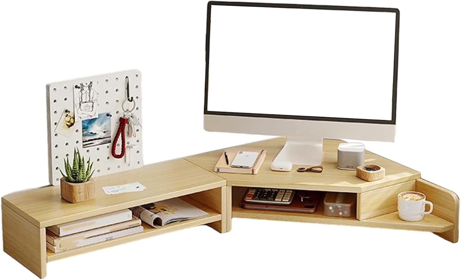 Amazon.com: Ezonexue L-Shaped Corner Monitor Stand, Triangle Wood ...