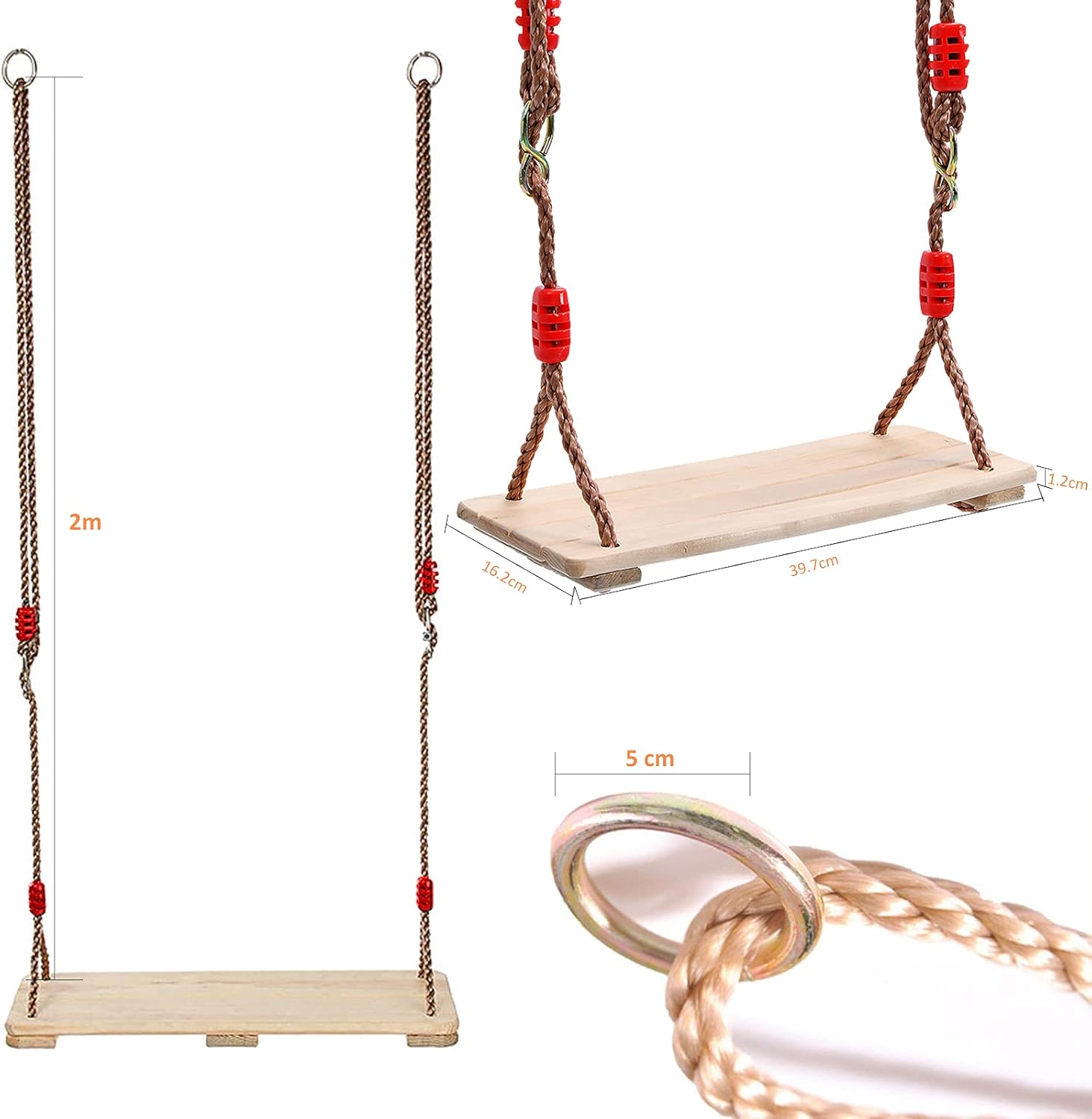 Wooden Swing Seat, Children’s Swing Garden Board Swing with Adjustable ...