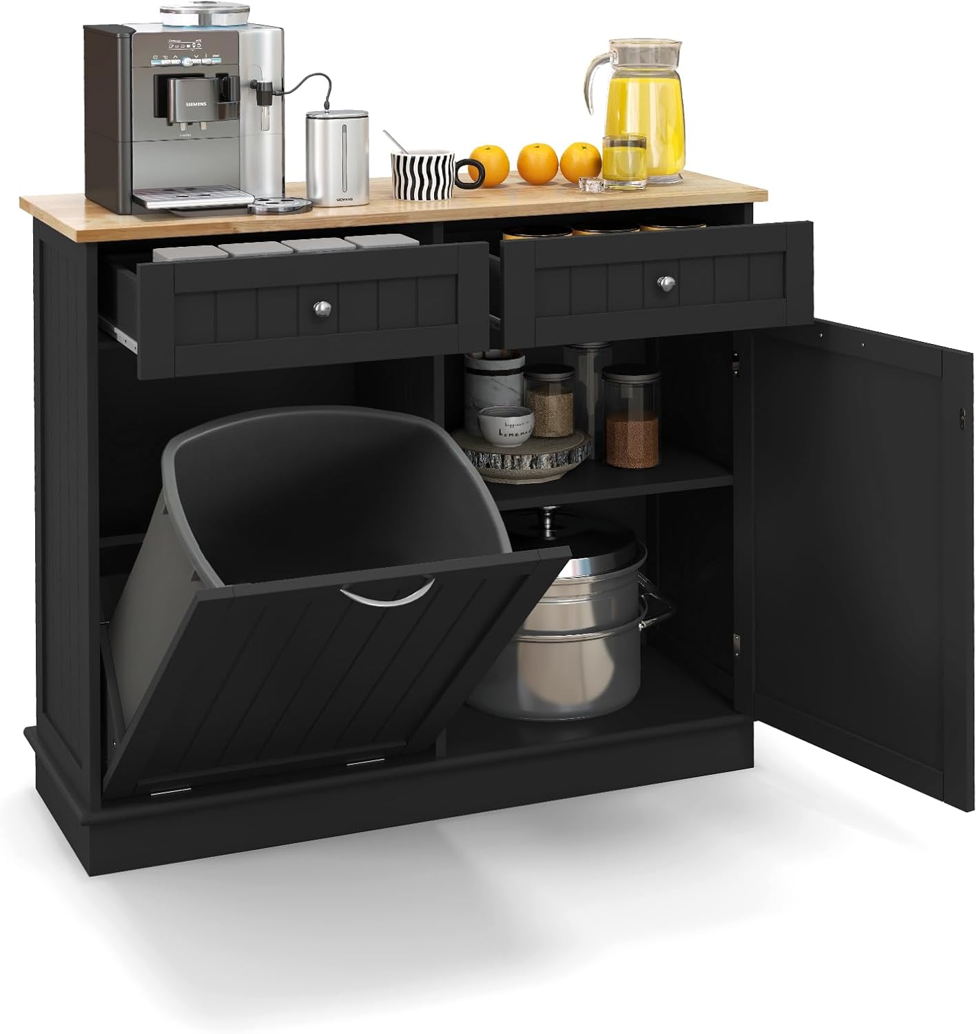 SILKYDRY Îlot de cuisine avec poubelle inclinable, buffet avec 2 ...