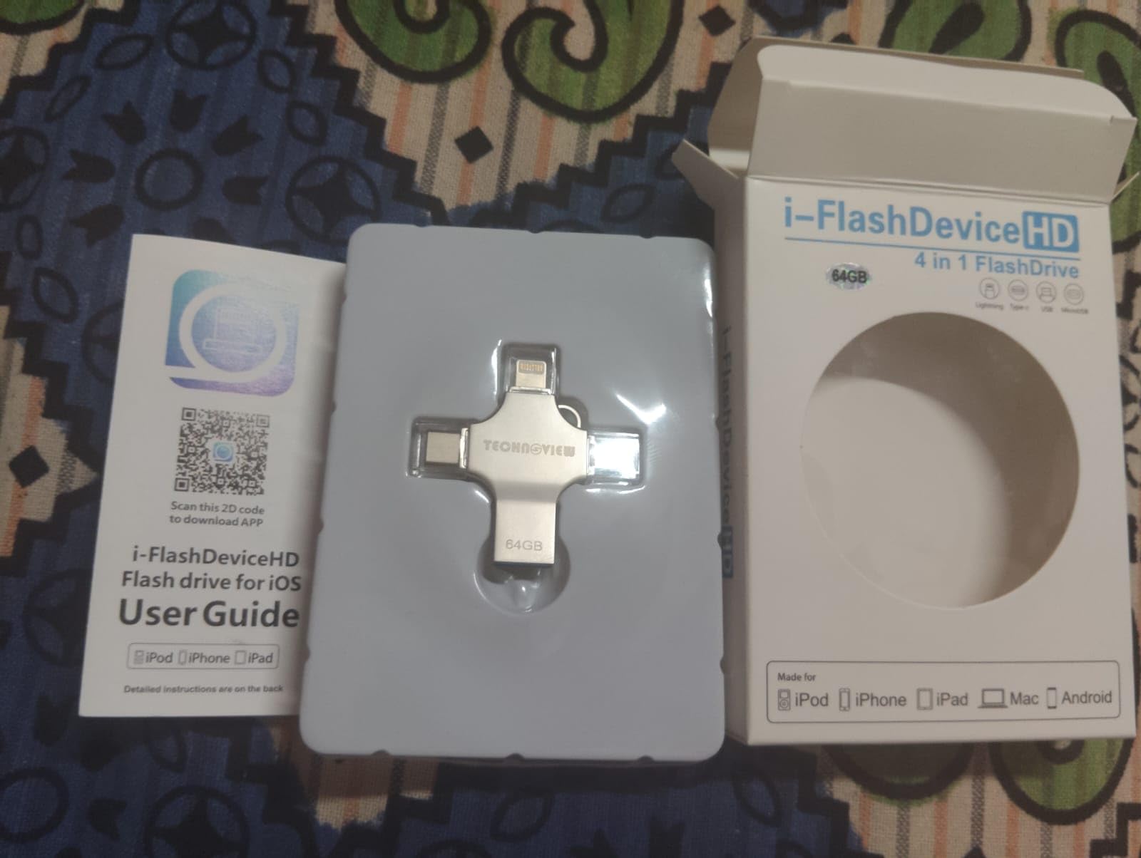 TECHNOVIEW Flash Drive 64GB 4 in 1 Pendrive with Light-ning, Micro USB ...