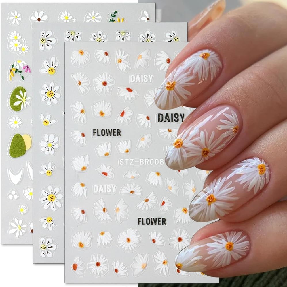 Amazon.com: 3D Daisy Nail Stickers Flower Nail Art Stickers Cute French ...