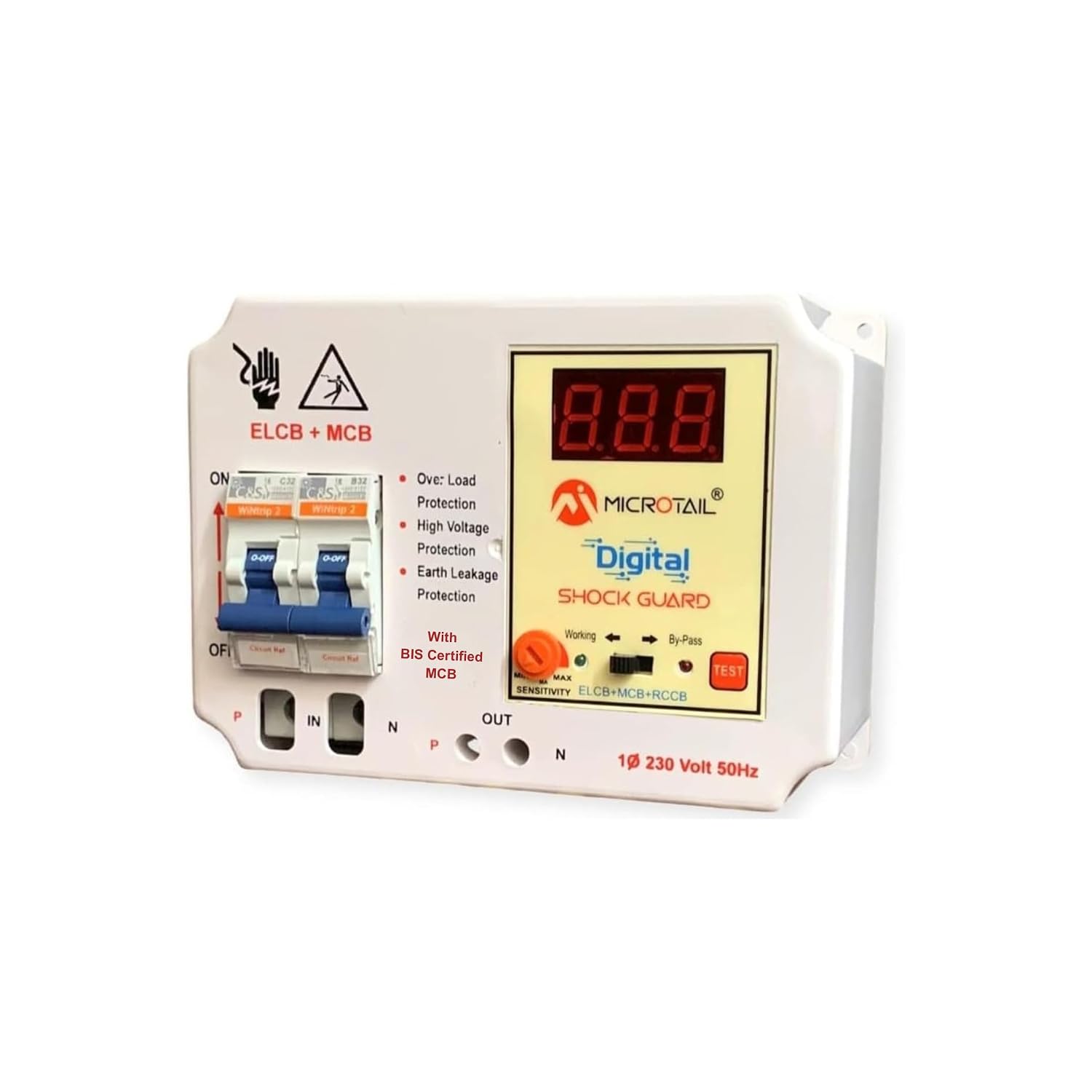 Microtail Digital ELCB 32 Amp Single Phase 2 Pole ELCB + RCCB + ISI ...