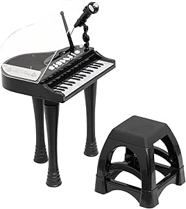 Amazon.co.jp: RiZKiZ キッズグランドピアノ 子供 おもちゃ マイク付き イス付 セット ミニピアノ トイピアノ 電子ピアノ キーボード 電子玩具 音色4種/デモ曲19種 ...