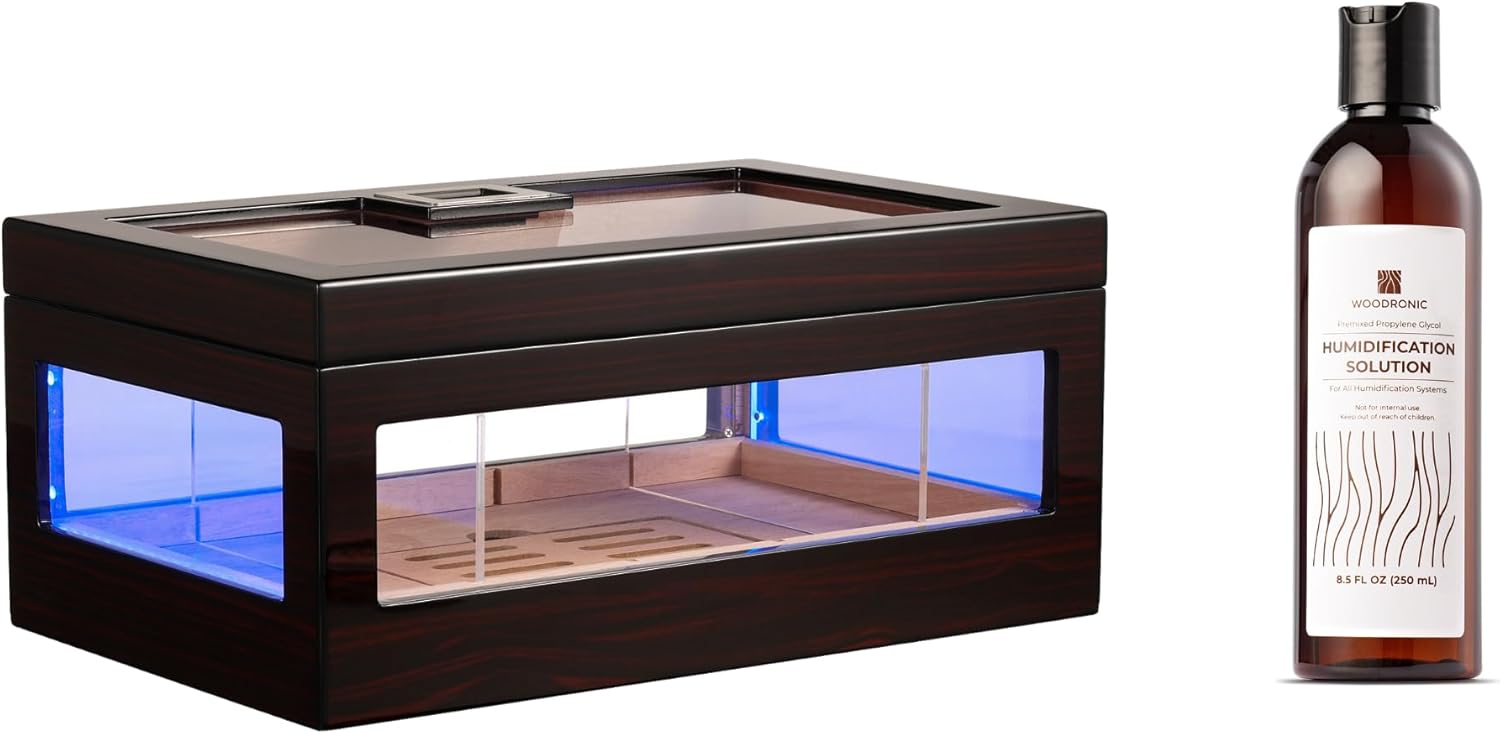 Amazon.com: Woodronic LED Lighted Humidor Cigar Box for 100 Cigars with ...