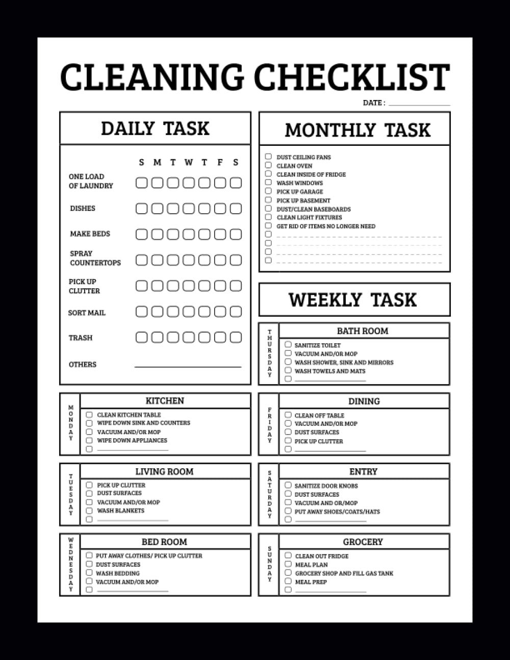 Cleaning Checklist: Daily Weekly and Monthly Cleaning Schedule ...