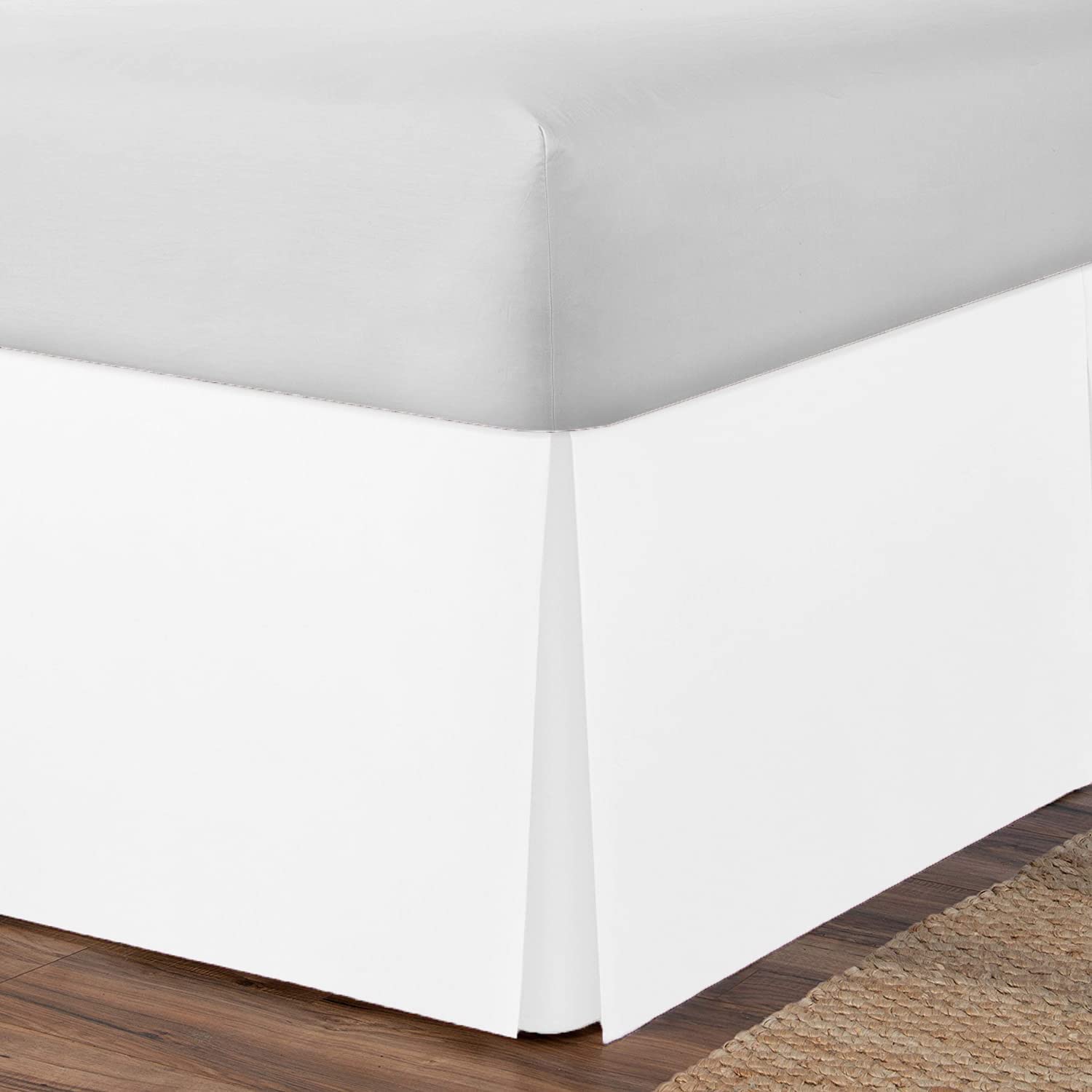 AmigoZone Plain Cotton Percale Platform Base Valance Pleated (White ...