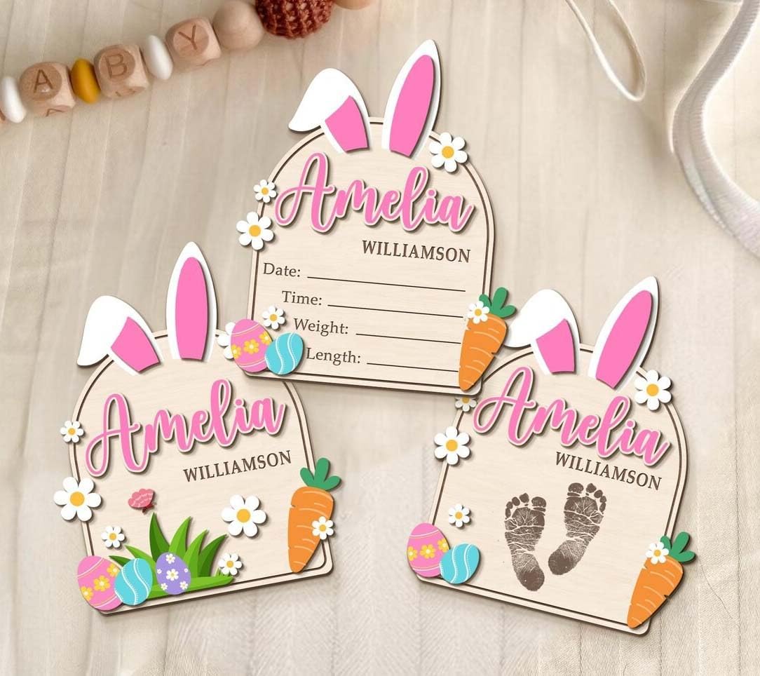 Amazon.com: Custom Baby’s First Easter Handprint Plaque, My Baby First ...