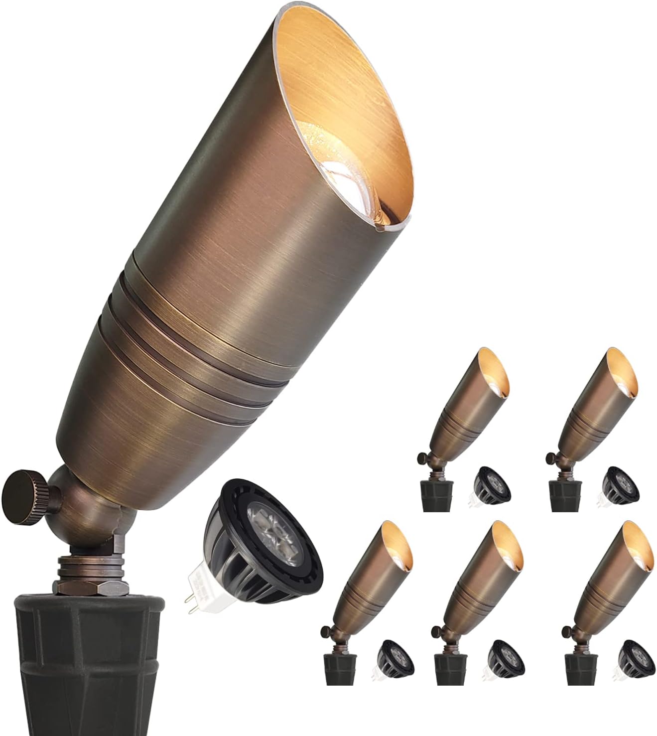 COLOER Die-cast Brass Landscape Spotlights, 6 Pack Landscape Light Fixture with MR16 LED Bulb ...