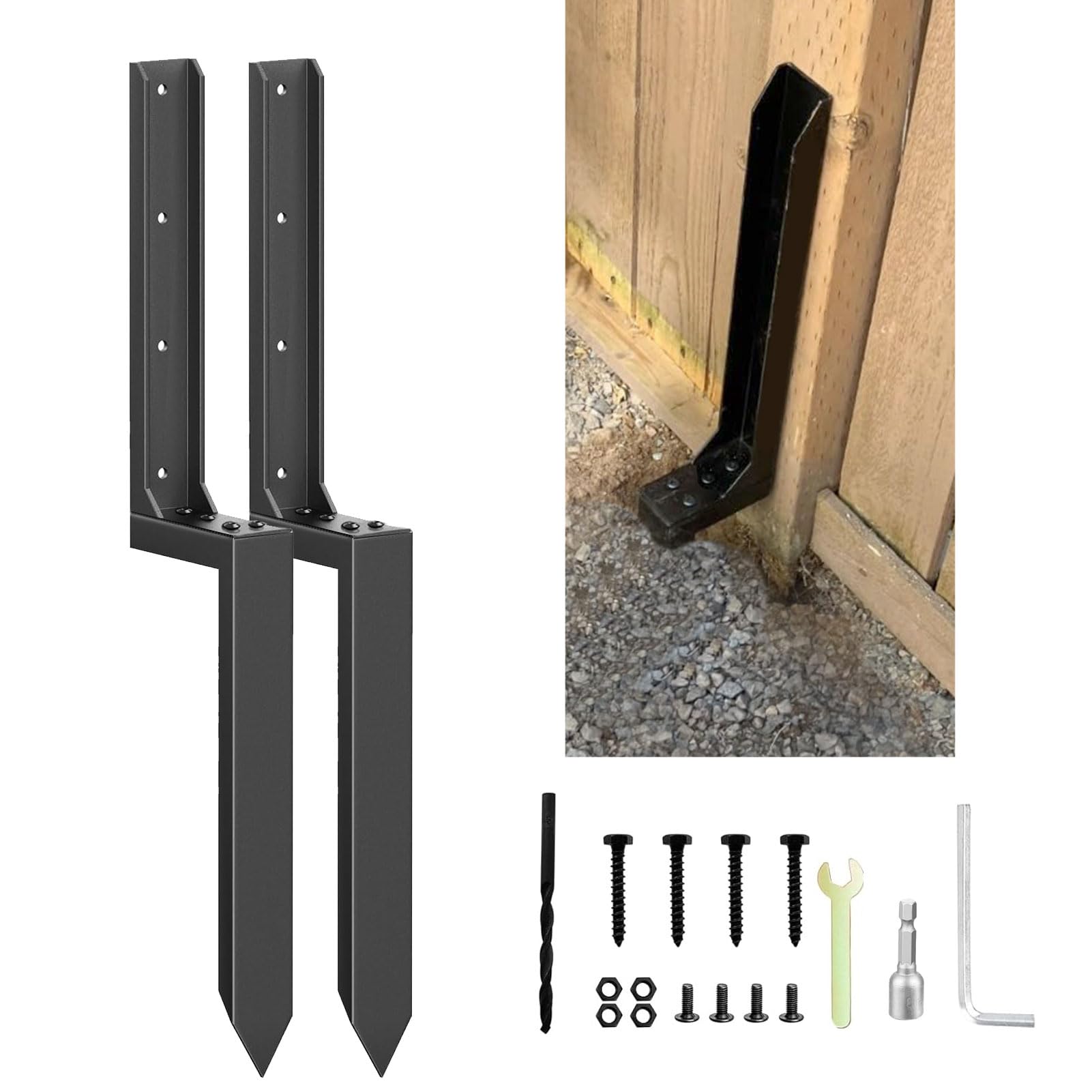 Fence Post Repair Kit Heavy Duty Steel Fence Post Repair Stakes, Ground ...