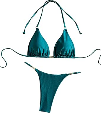 Amazon.com: GORGLITTER Women's String Thong Bikini Set High Cut Ring Cheeky Halter Triangle ...