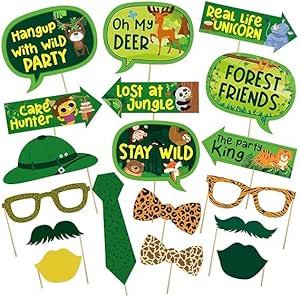 Amazon.com: 18PCS Jungle Safari Photo Booth Props Wild Animals Forest ...