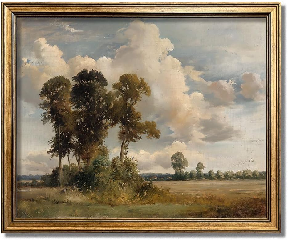 Amazon.com: Framed Vintage Wall Art Rustic Field Trees Landscape ...