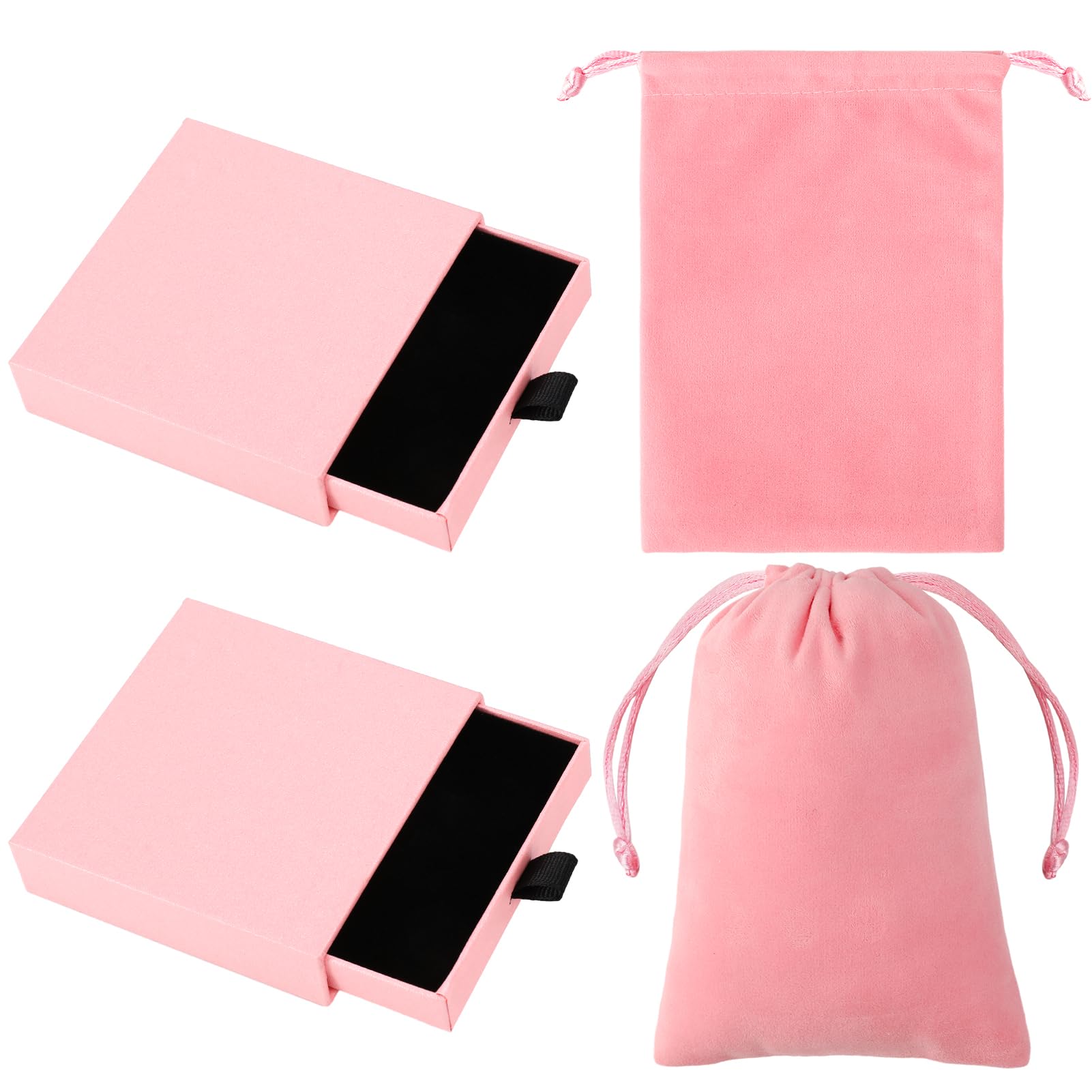 ViEinkaufen 4Pcs Pink Gift Box with Lids and Velvet Jewellery Pouches ...