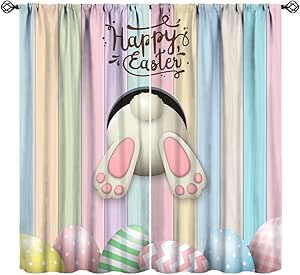 Amazon.com: Easter Bunny Curtains, Spring Holiday Pink Eggs Rabbit ...