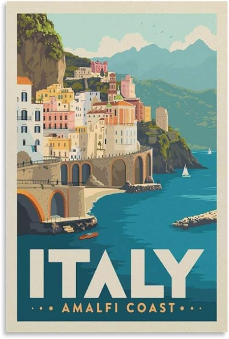 SDFGSD Poster vintage Italie - Poster décoratif sur toile de la côte ...