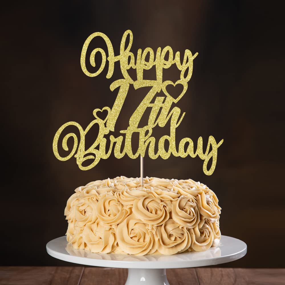 Amazon.com: 17th Birthday Cake Topper - Gold Glitter17th Birthday Cake ...