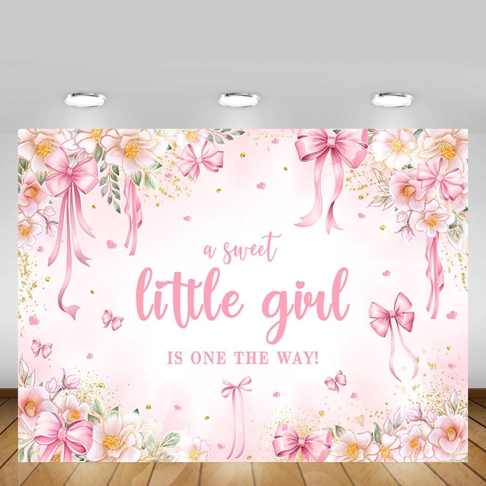 Amazon.com: MEHOFOND Pink Bow Girls Baby Shower Background Floral A ...