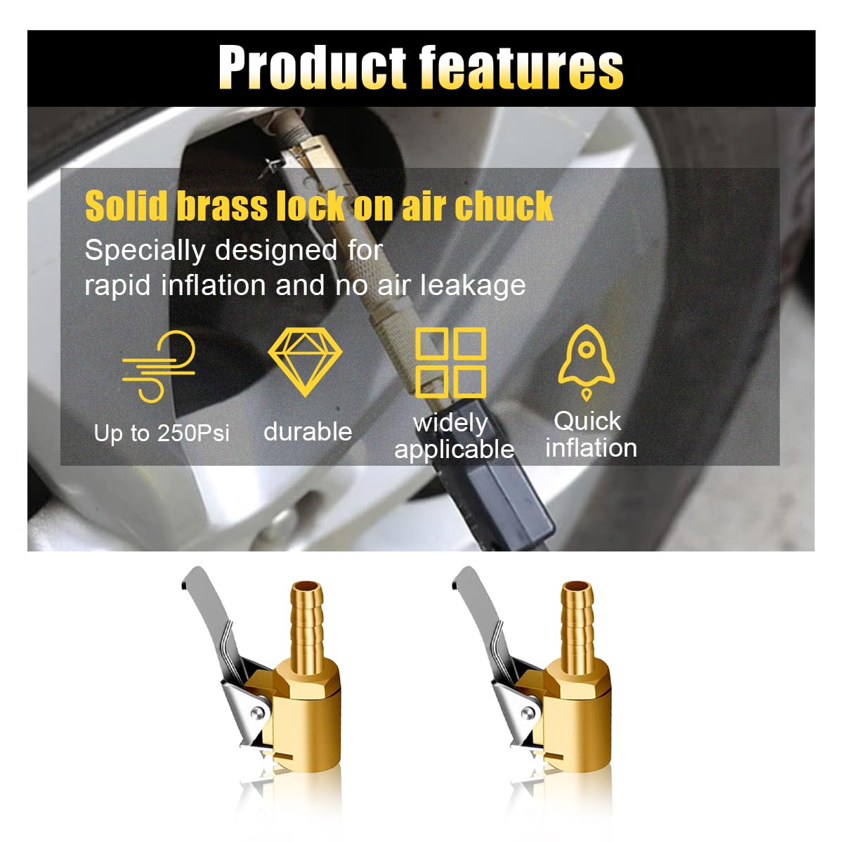 Snapklik.com : GLSOWEE 2PCS 1/4" Brass Locking Tire Air Chucks ...