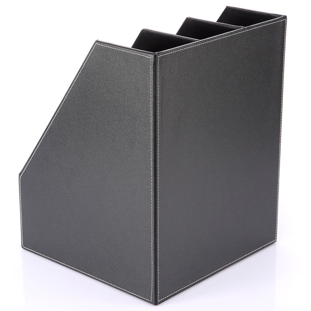 KINGFOM Desktop Wooden Leatherette Magazine File Holder-Organizer-3 ...