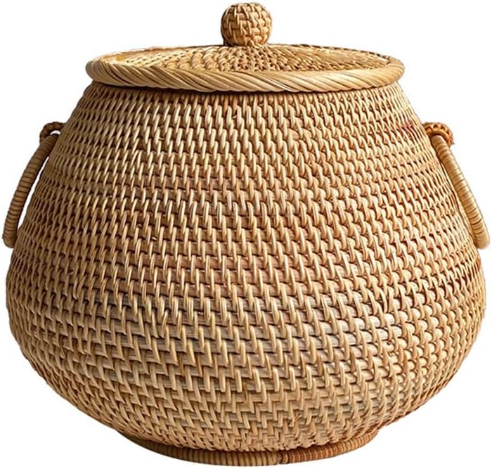 Amazon.com: Round Rattan Boxes with Lid Hand-Woven Multi-Purpose Wicker ...