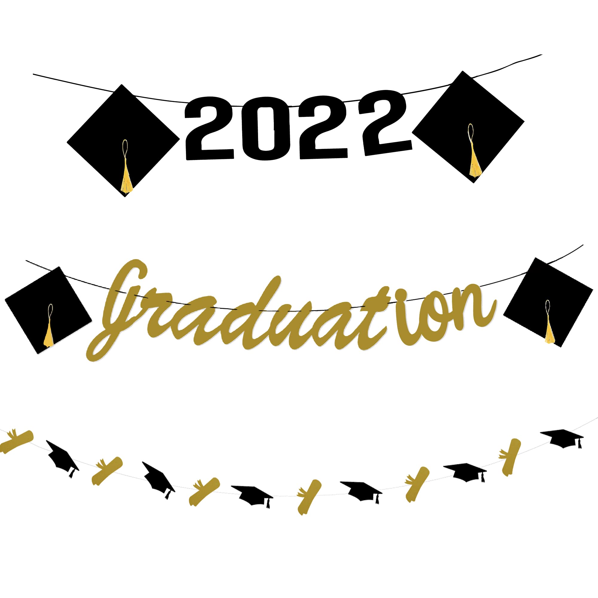 Buy 2022 Graduation Banners, 2022 Black and Gold Graduation Decorations ...